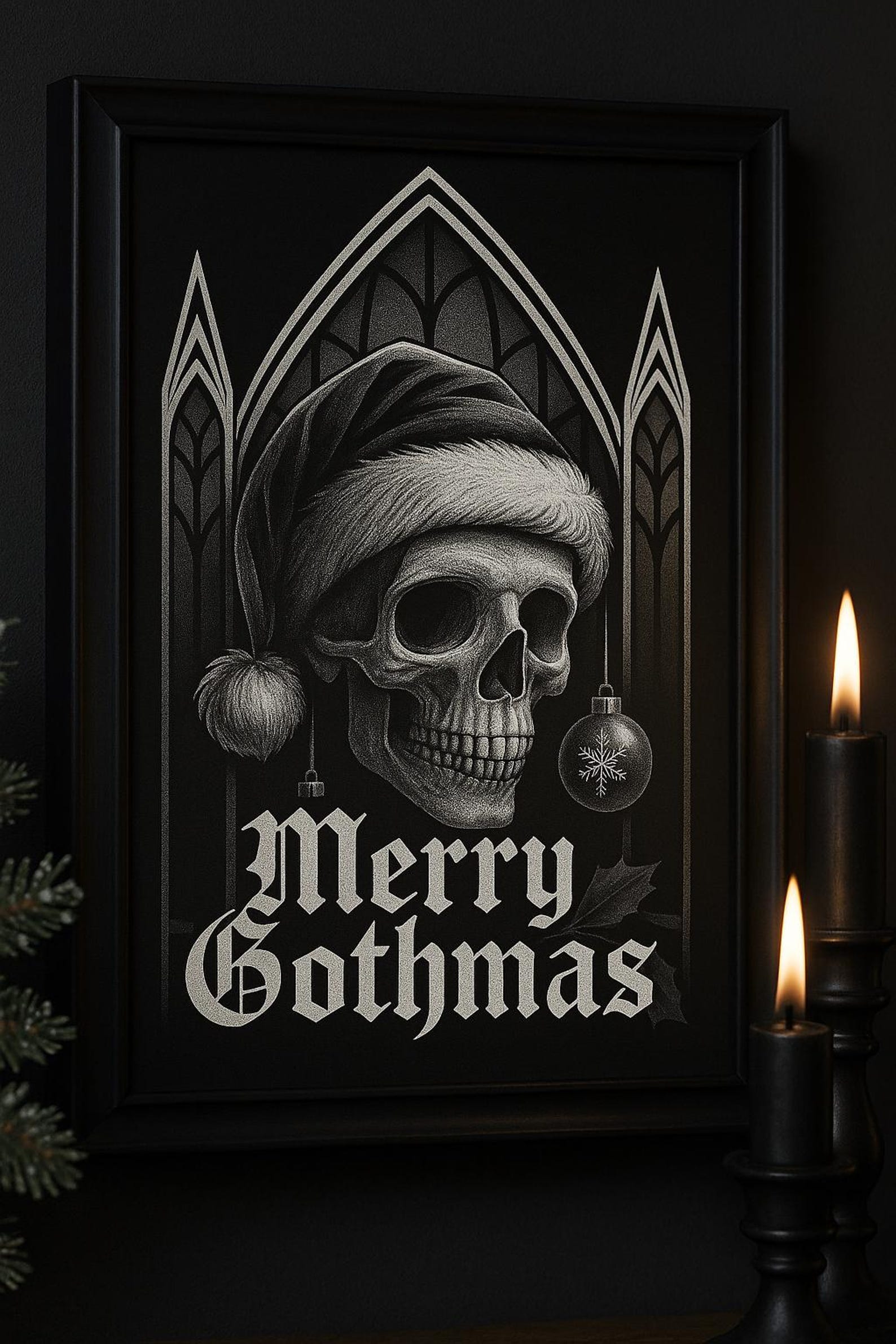 Merry Gothmas Gothic Christmas Art Print – Vintage Retro Skull Poster ...