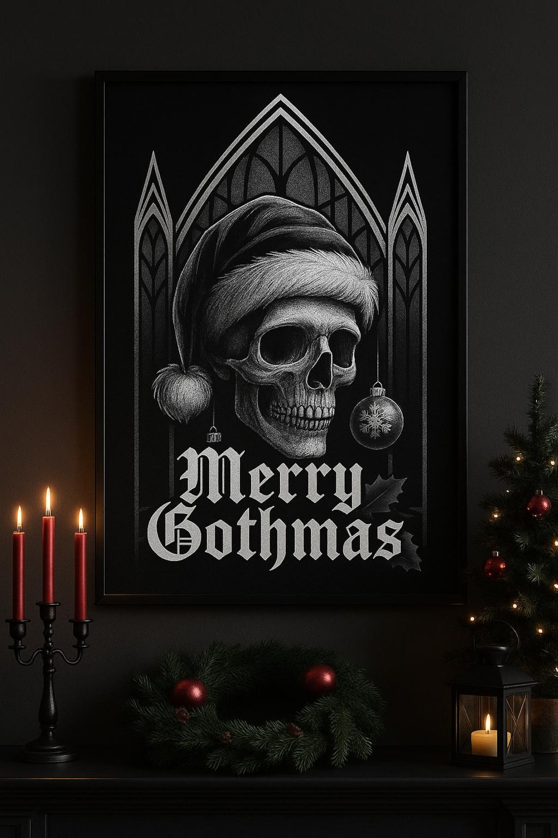 Merry Gothmas Gothic Christmas Art Print – Vintage Retro Skull Poster ...