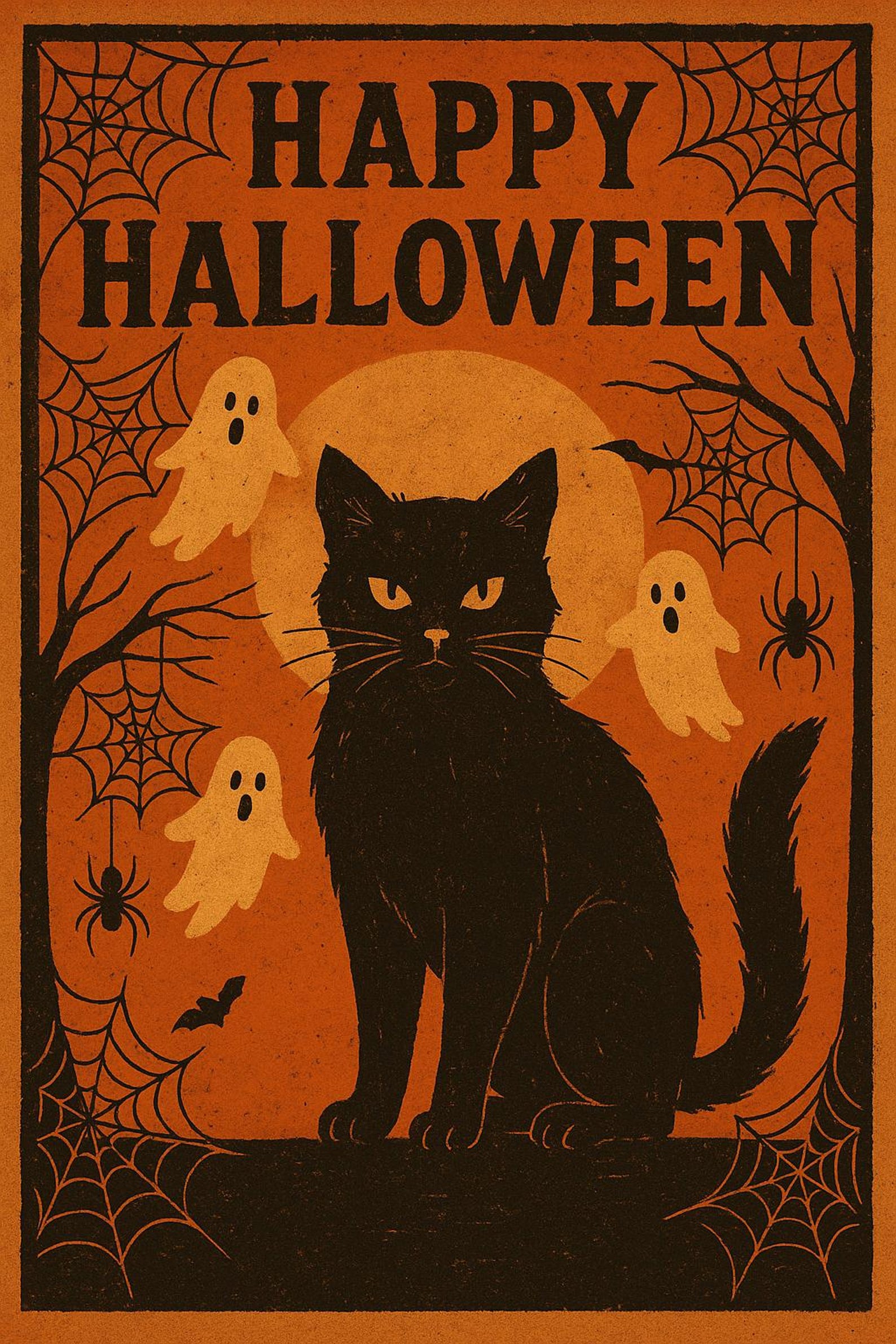 Vintage Halloween Black Cat Poster: Spooky Ghosts and Pumpkins (PDF ...