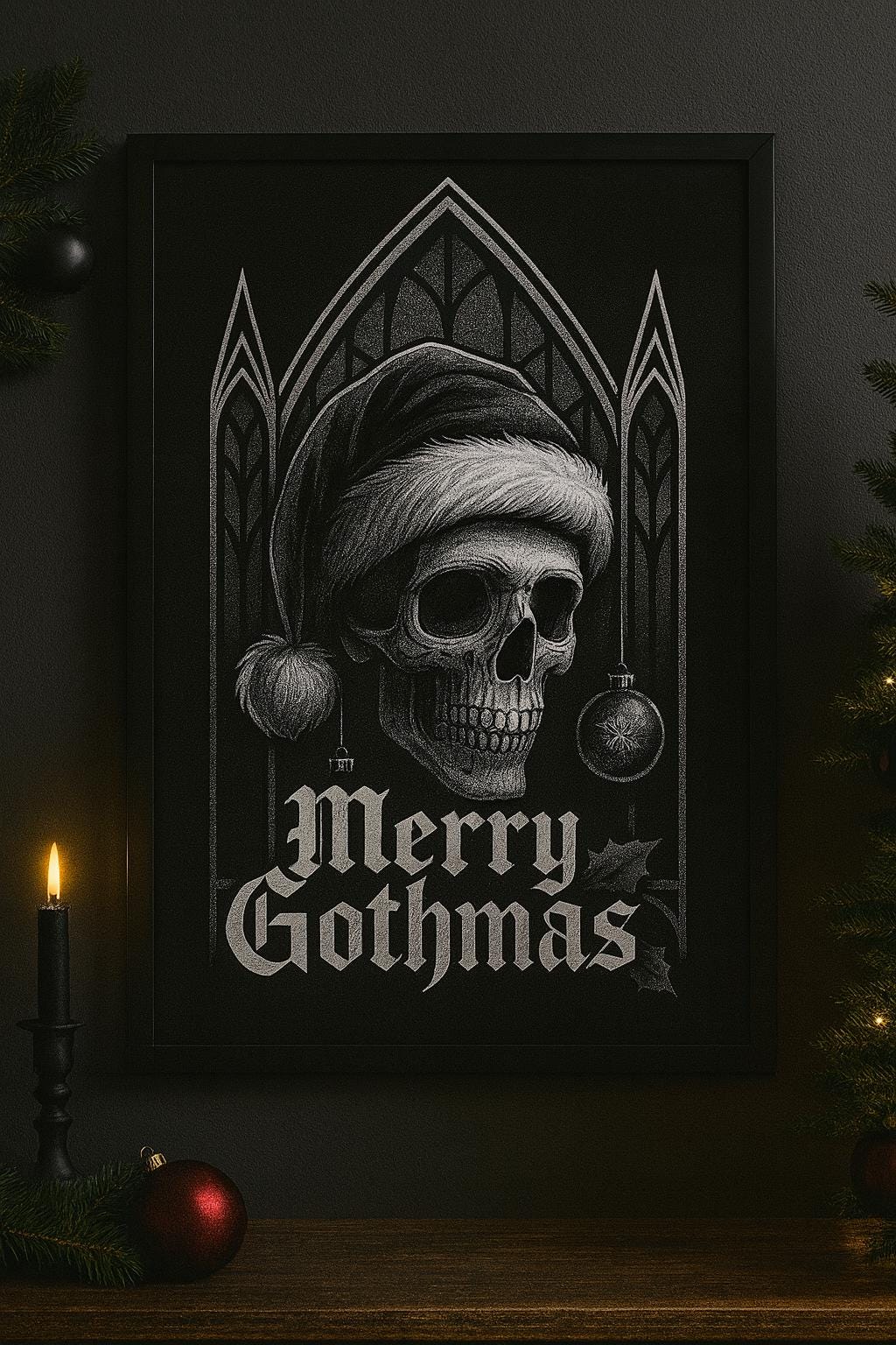 Merry Gothmas Gothic Christmas Art Print – Vintage Retro Skull Poster ...