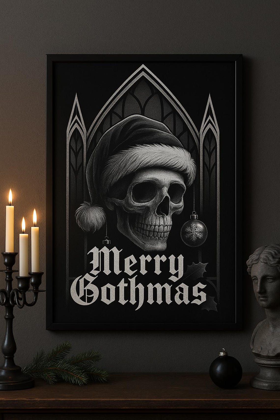 Merry Gothmas Gothic Christmas Art Print – Vintage Retro Skull Poster ...