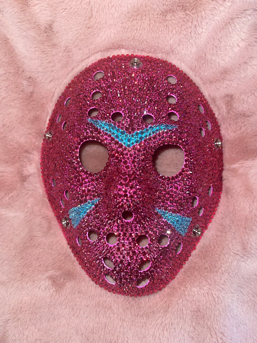 Bling Jason Mask Hot Pink and Aquamarine. READY TO SHIP - Etsy