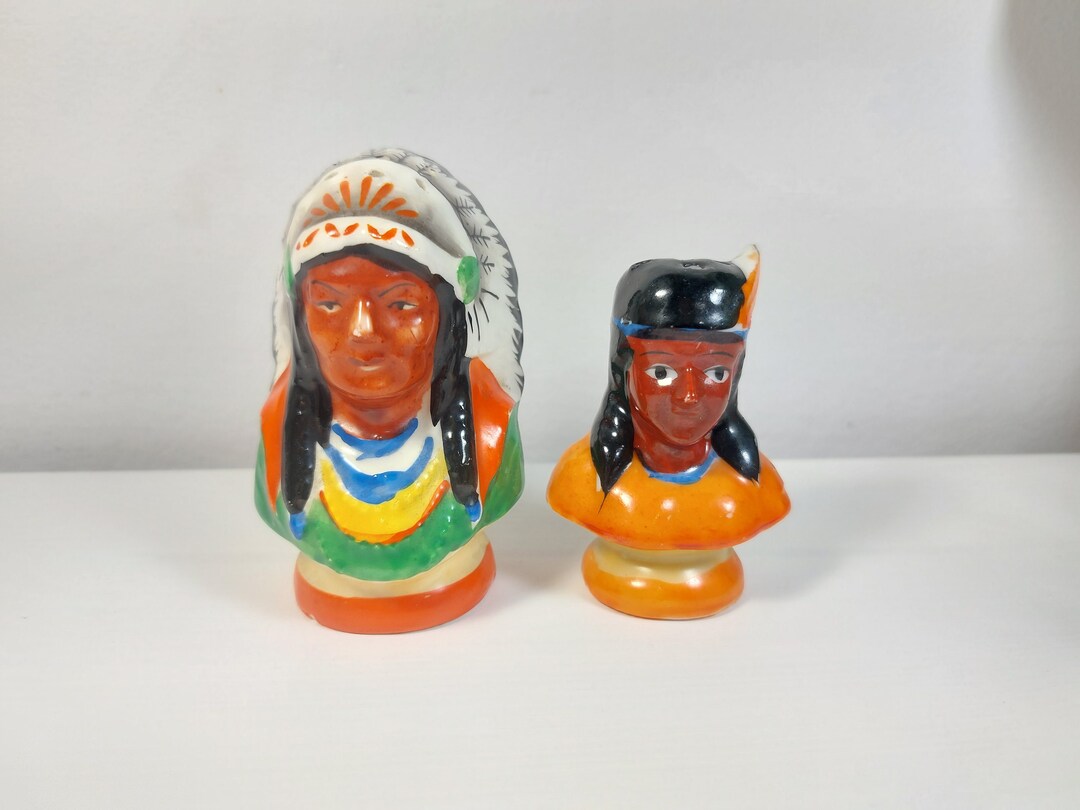 Vintage Indiginous Man and Woman Salt and Pepper Shakers Set Native ...