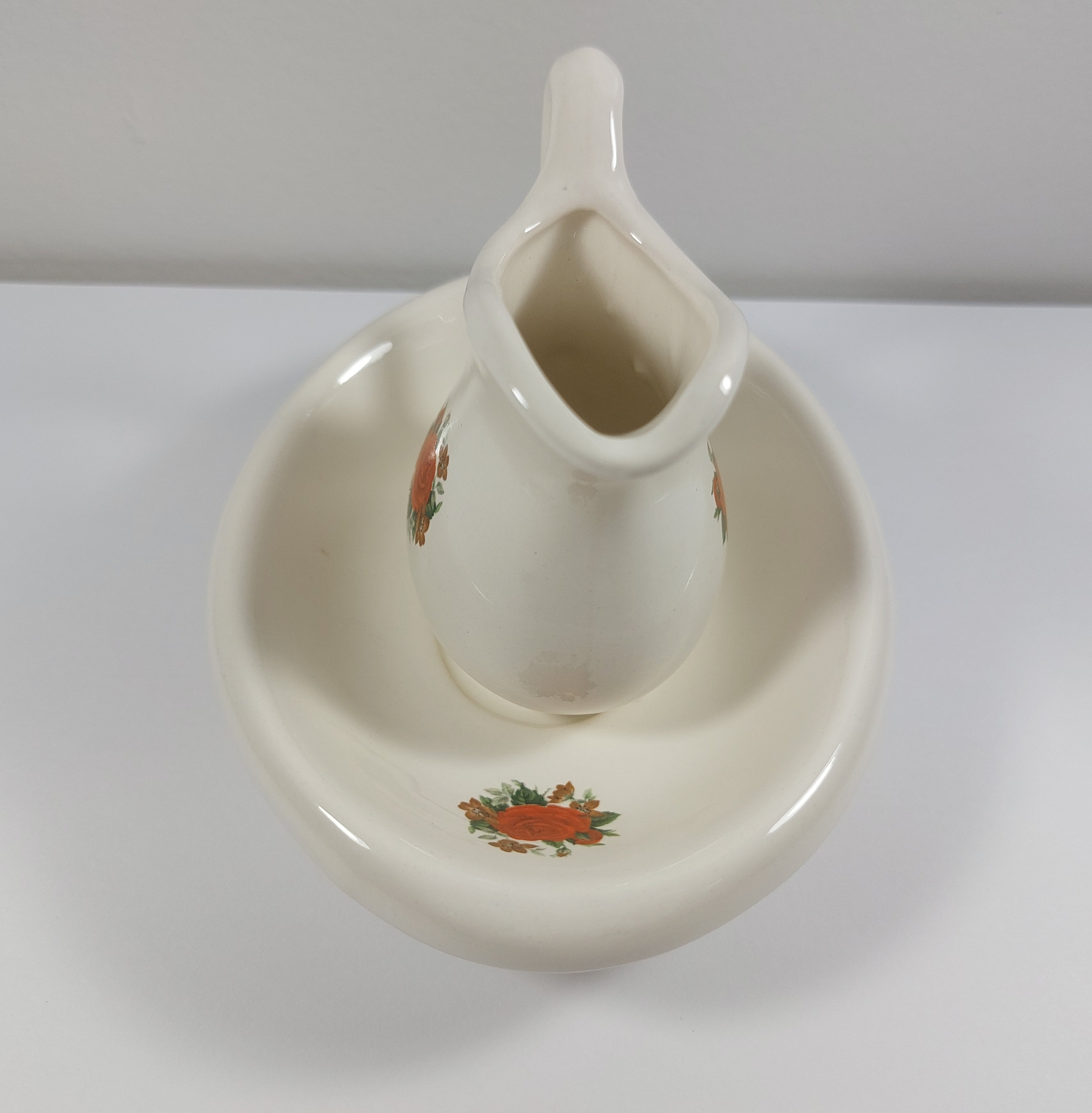 Vintage Wash Basin Set Red Rose Wash Basin, Flower Vase, Floral Wash ...