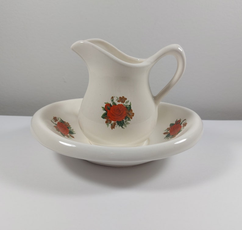 Vintage Wash Basin Set Red Rose Wash Basin Flower Vase - Etsy