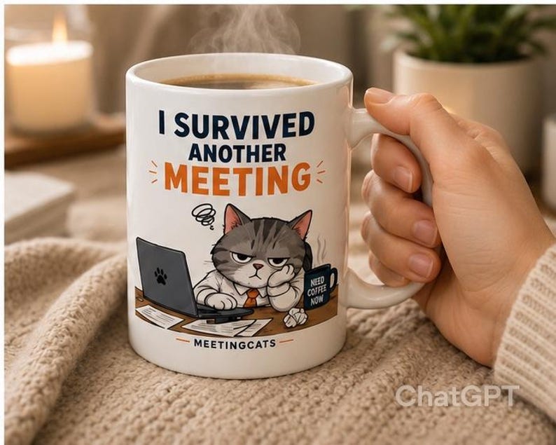 Funny Cat Meeting Mug, Office Humor Coffee Cup, Relatable Work Gift - Etsy