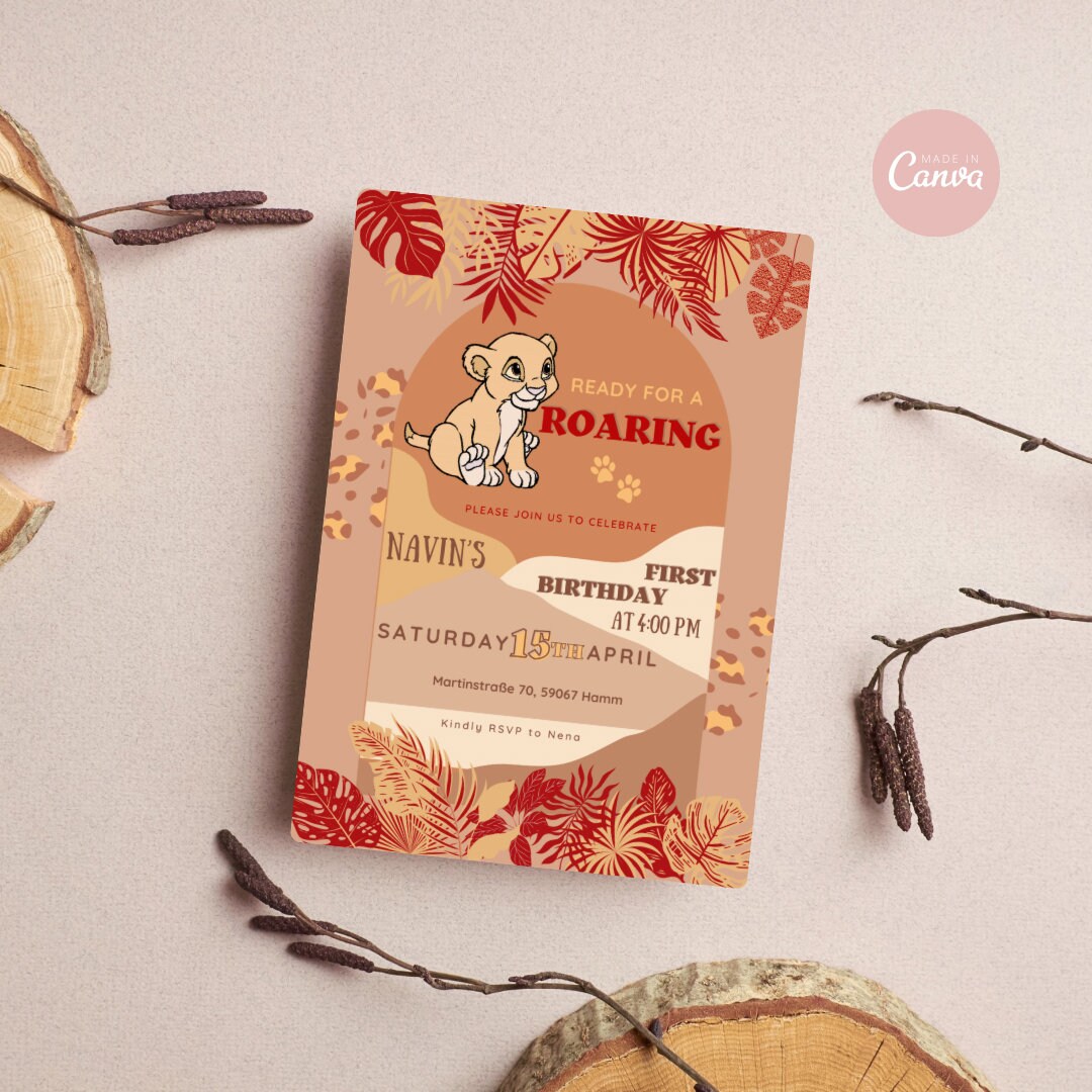 Editable Lion King Invitation, Simba Invitation Template, Safari 1st ...