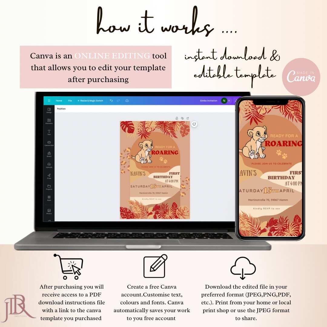 Editable Lion King Invitation, Simba Invitation Template, Safari 1st ...