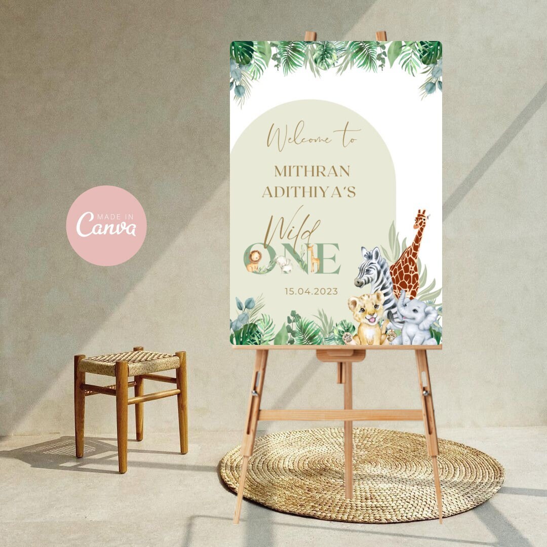 Editable Wild One 1st Birthday Welcome Sign, Wild One,jungle Theme, 1st ...