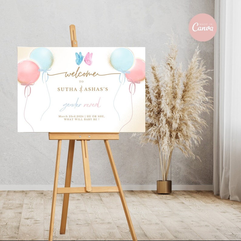 EDITABLE Pink or Blue Butterfly Gender Reveal Welcome Sign ...