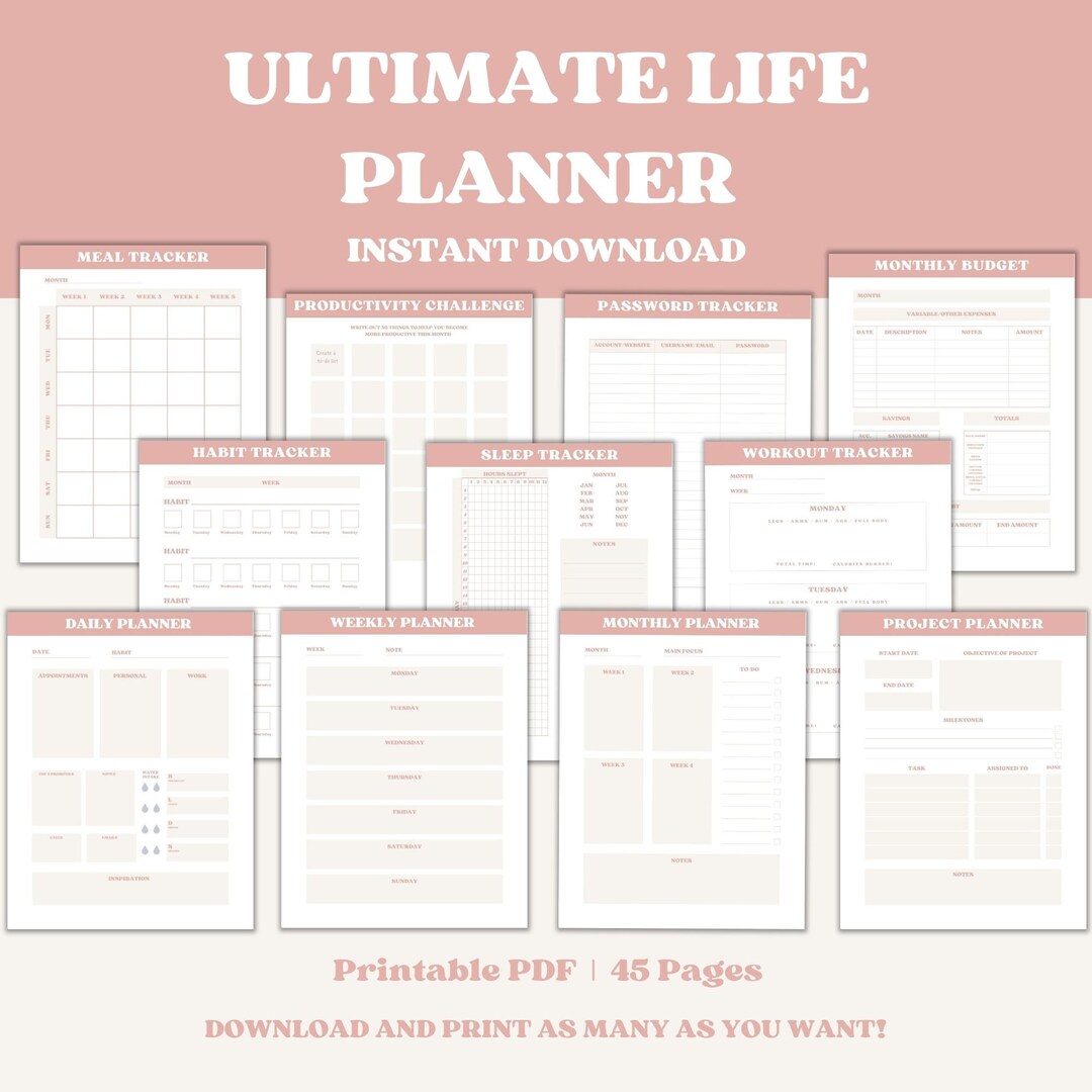 Pink Ultimate Life Planner Productivity Planner Printable - Etsy
