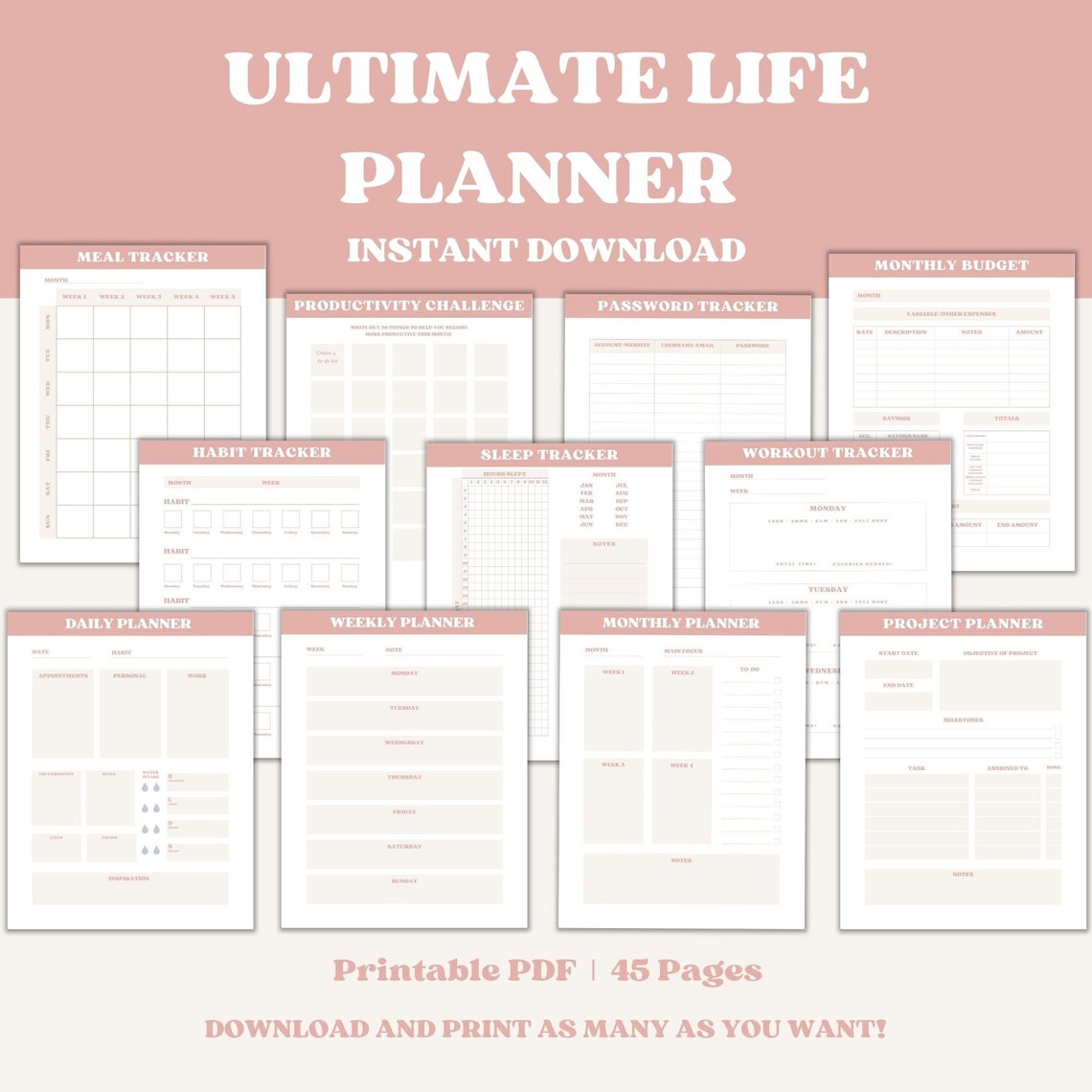 Pink Ultimate Life Planner Productivity Planner Printable - Etsy