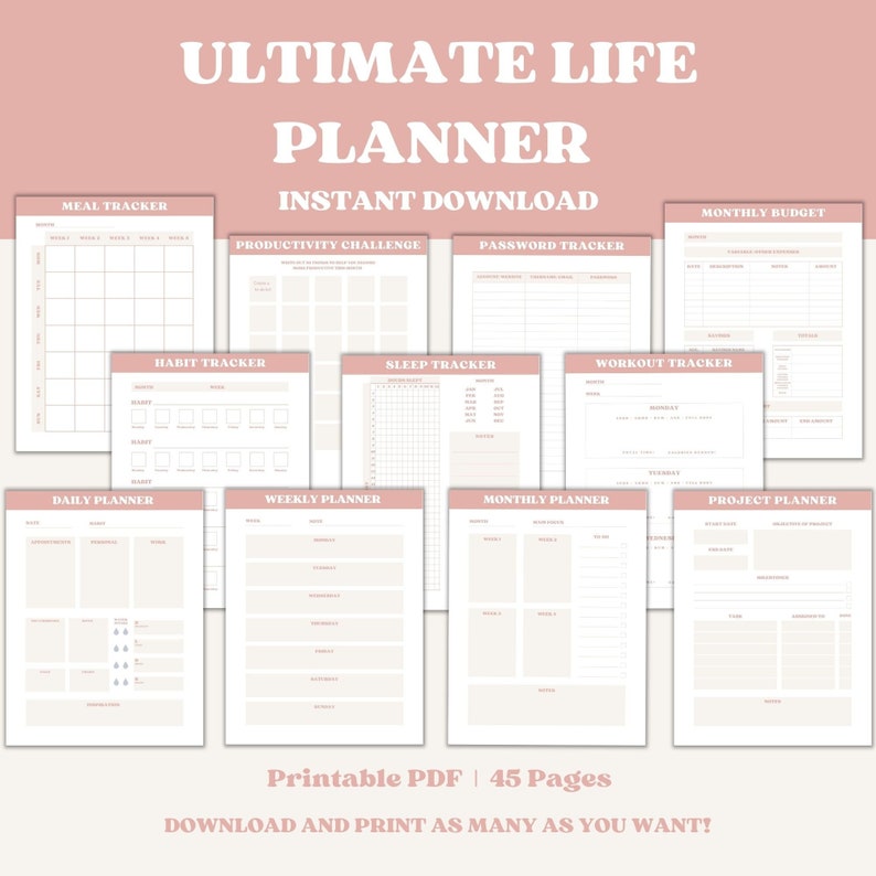 Pink Ultimate Life Planner Productivity Planner Printable - Etsy