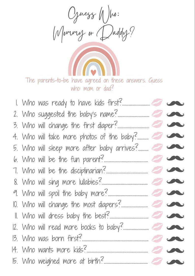 Baby Shower Guess Who Game Rainbow Theme - Etsy