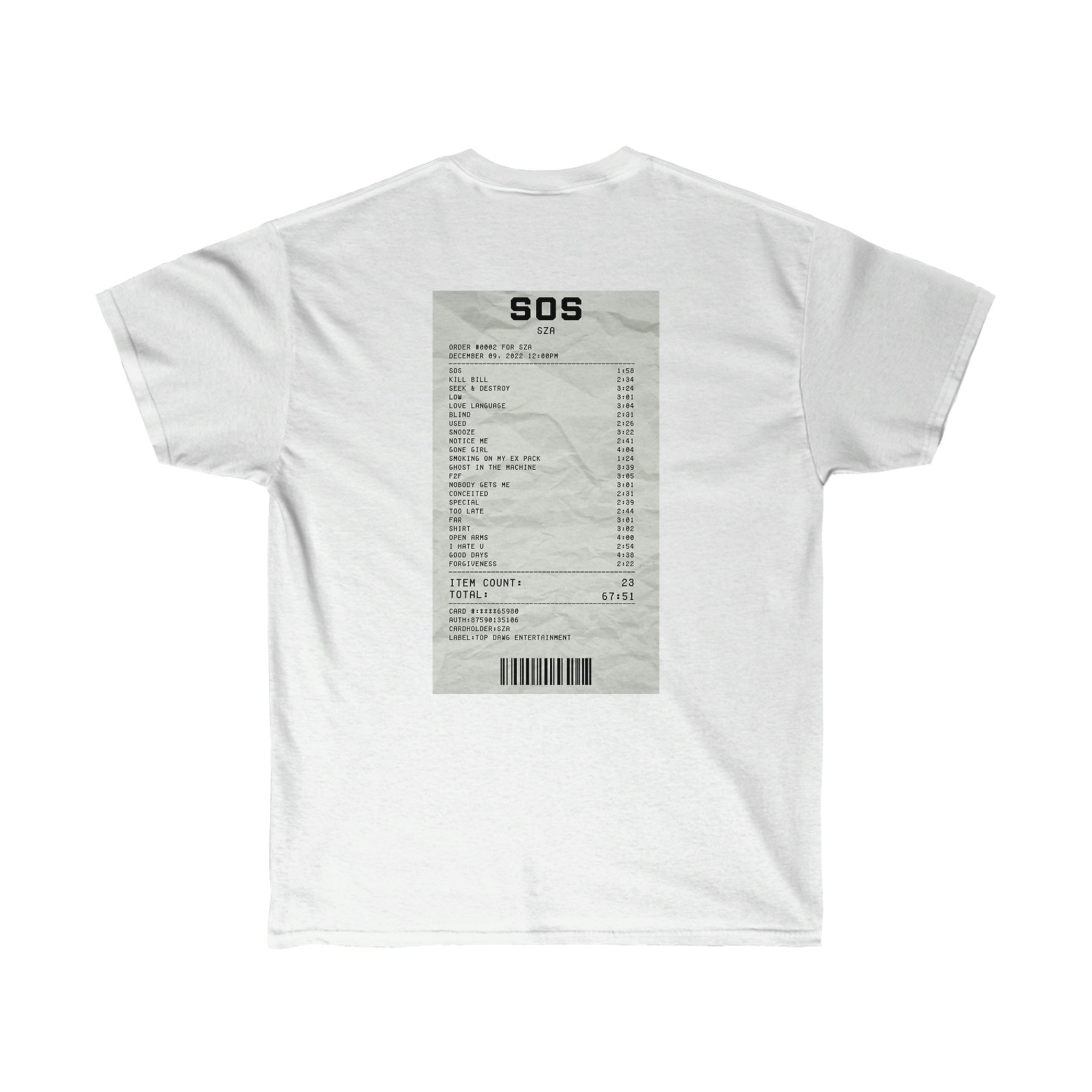 Sza SOS Album Receipt Tracklist Shirt