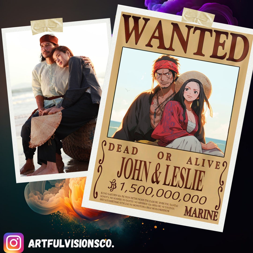 Custom Anime Couple Pirate Portrait Gift Wanted Poster Ransom ...