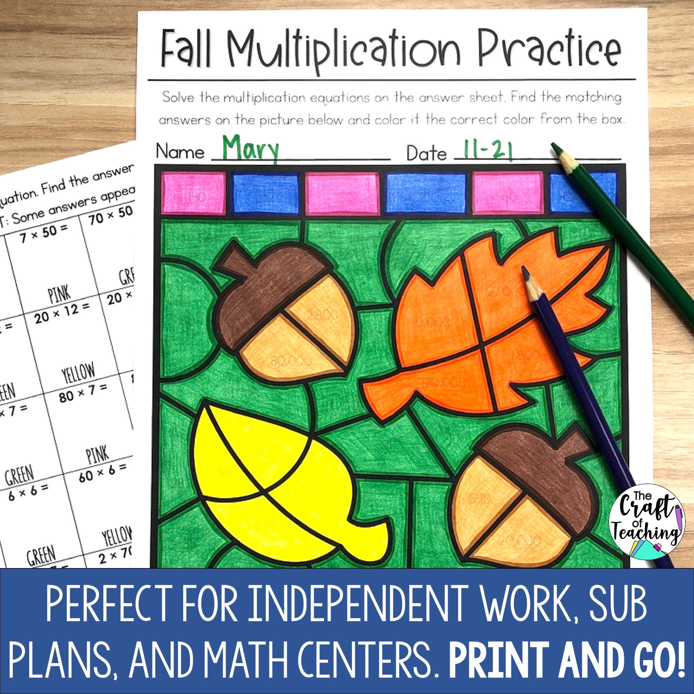 Multiplication Coloring Pages - Fall - Color by Code - Etsy