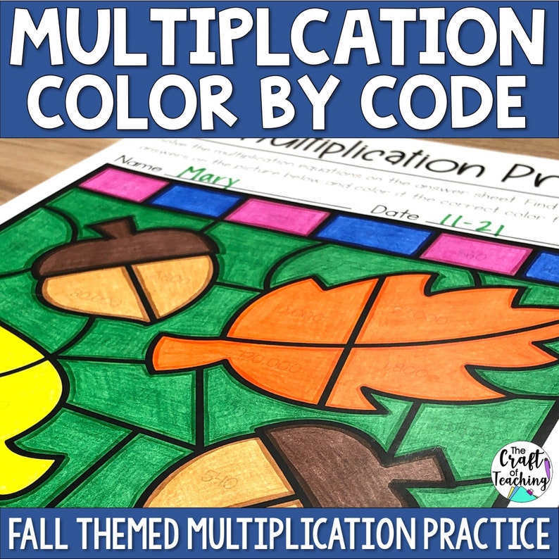 Multiplication Coloring Pages - Fall - Color by Code - Etsy