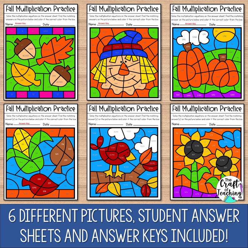 Multiplication Coloring Pages - Fall - Color by Code - Etsy