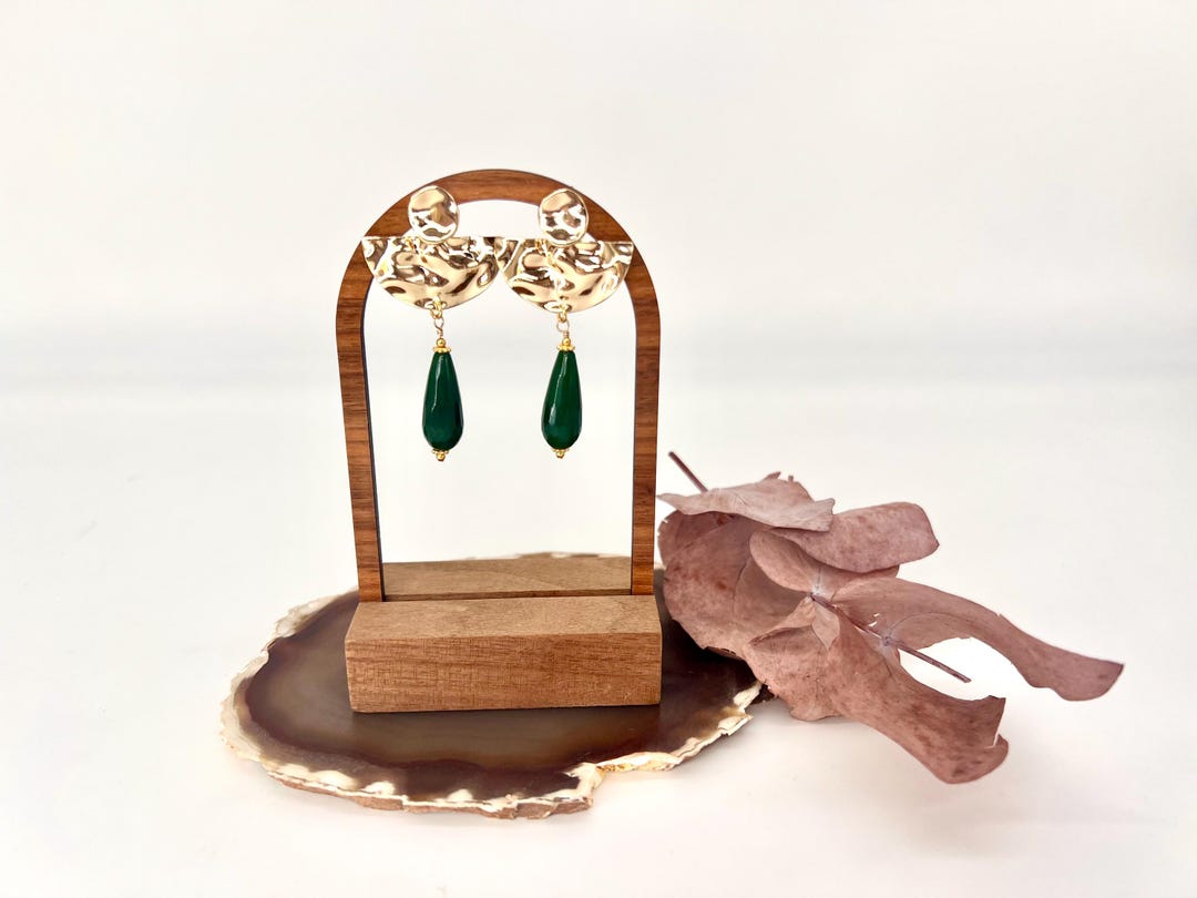 Mao Mao, Garden Party Cosplay Earrings, Dangle Studs, Gold, Green, Jade ...
