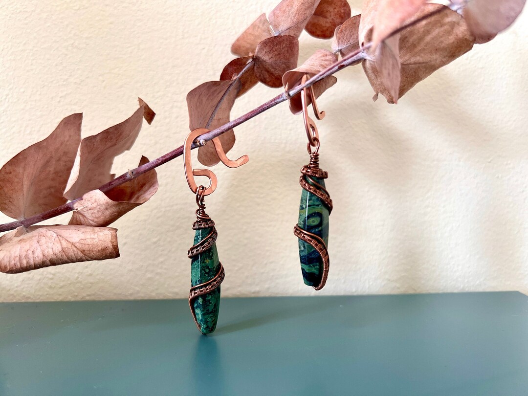 Artisan, Copper, Jade, Jasper, Gemstone, Wire Wrapped, Ear Weight ...