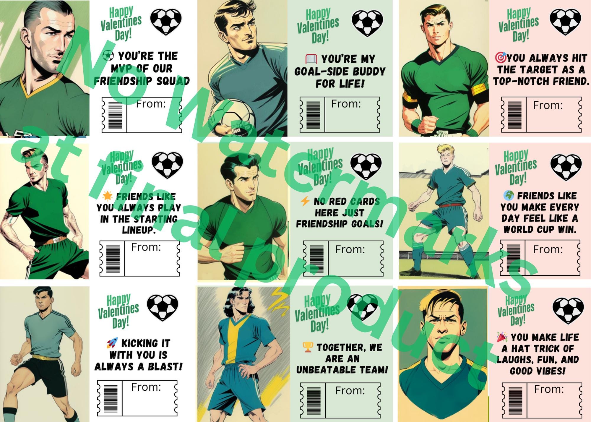 Vintage Soccer Valentine Cards | Printable Soccer Valentines Day ...