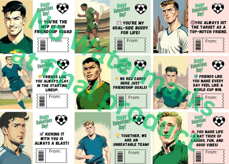 Vintage Soccer Valentine Cards | Printable Soccer Valentines Day ...