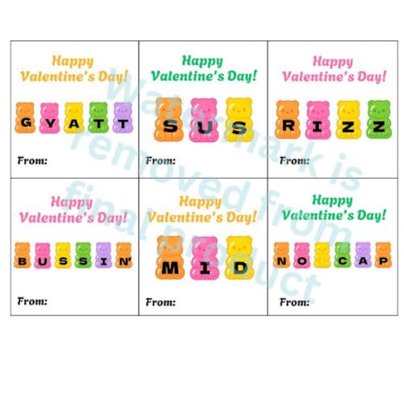 Funny Printable Teen Slang Gummy Bear Happy Valentine's Day Tag Bundle ...
