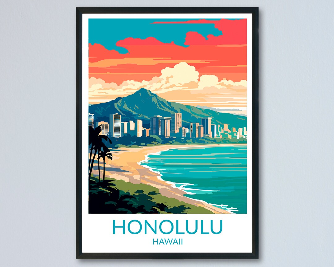 Honolulu Poster, Hawaii Travel Print Wall Art, Hawaii Gift, Hawaii ...