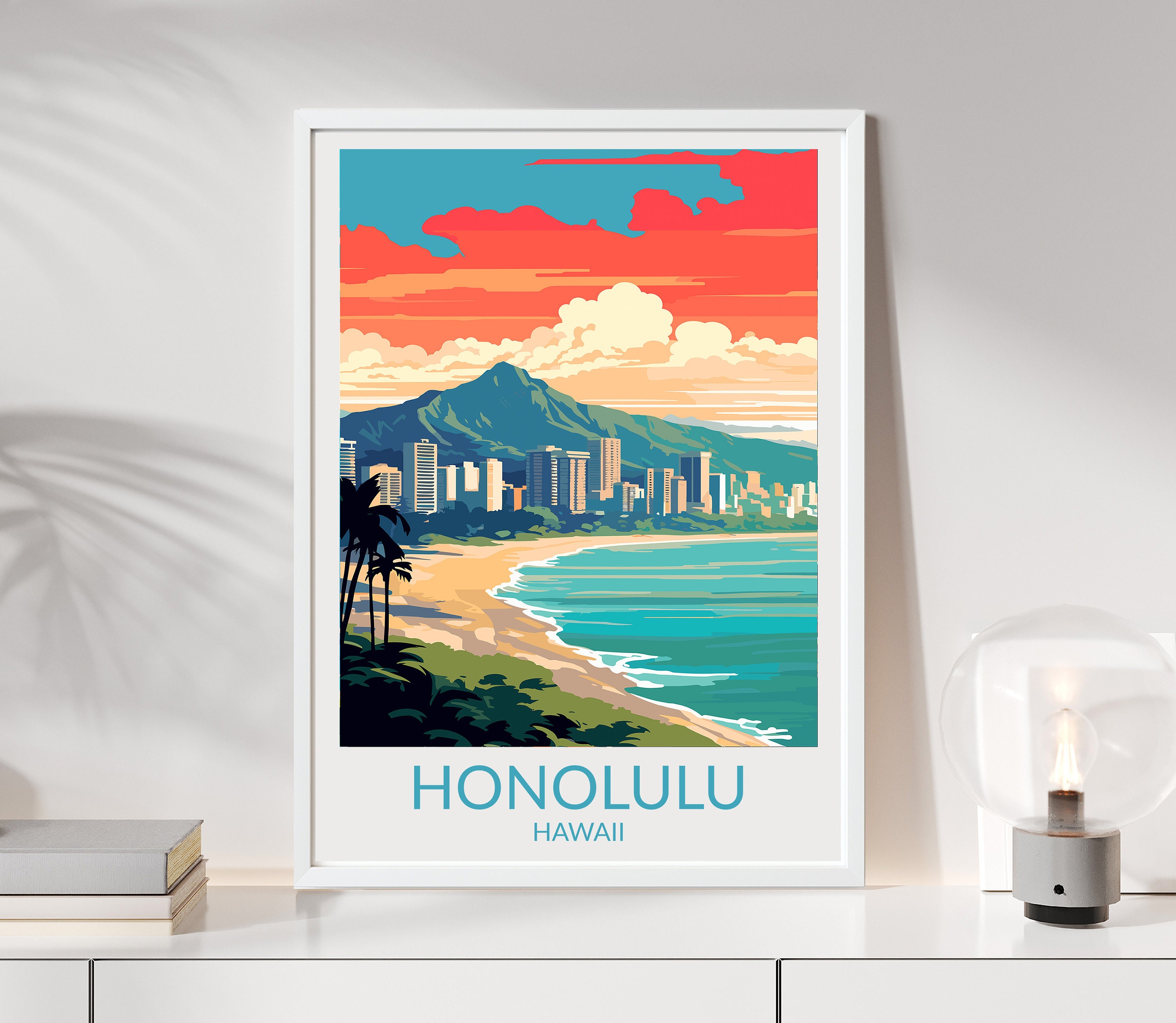Honolulu Poster, Hawaii Travel Print Wall Art, Hawaii Gift, Hawaii ...