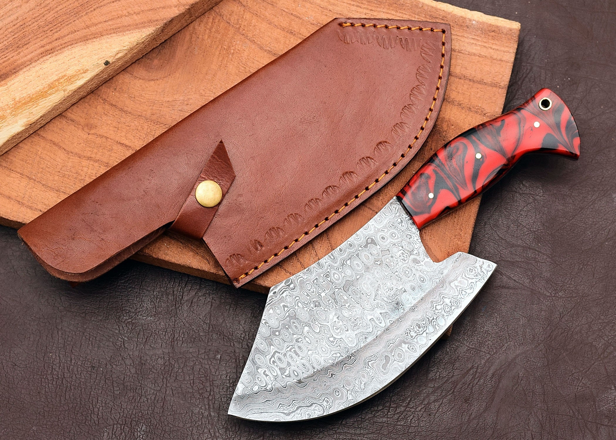 Hand Forged Damascus Steel Chef Cleaver Knife Gift for Him on Christmas ...