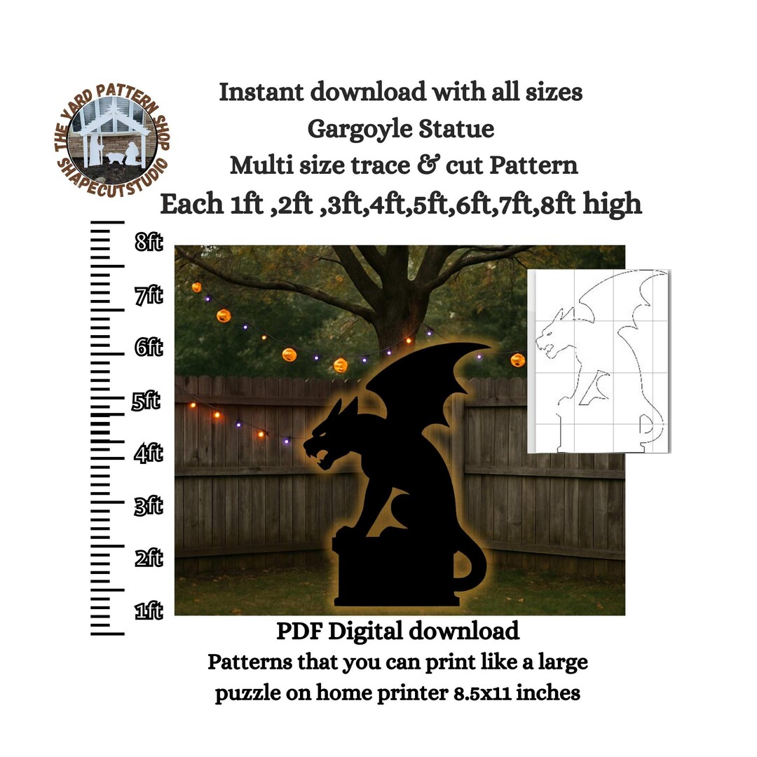 Halloween Yard Art Cemetery Gargoyle Statue Diy Silhouette Template ...