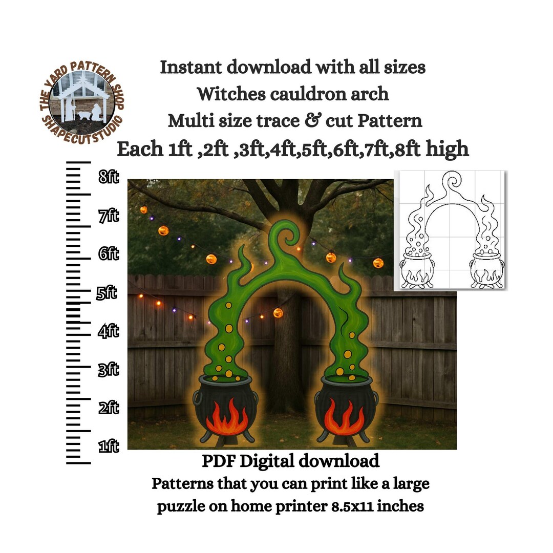 Halloween Yard Art Witch Cauldron Archway Silhouette Template Bundle ...