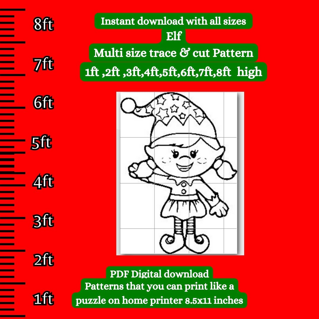3ft 4ft 5ft Whimsical Elf Girl Work Shop ,christmas Stencil Template ...