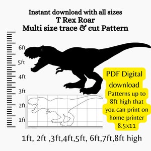 Life Size Roaring T Rex PDF Pattern Stencil, Print Trace and Cut ...