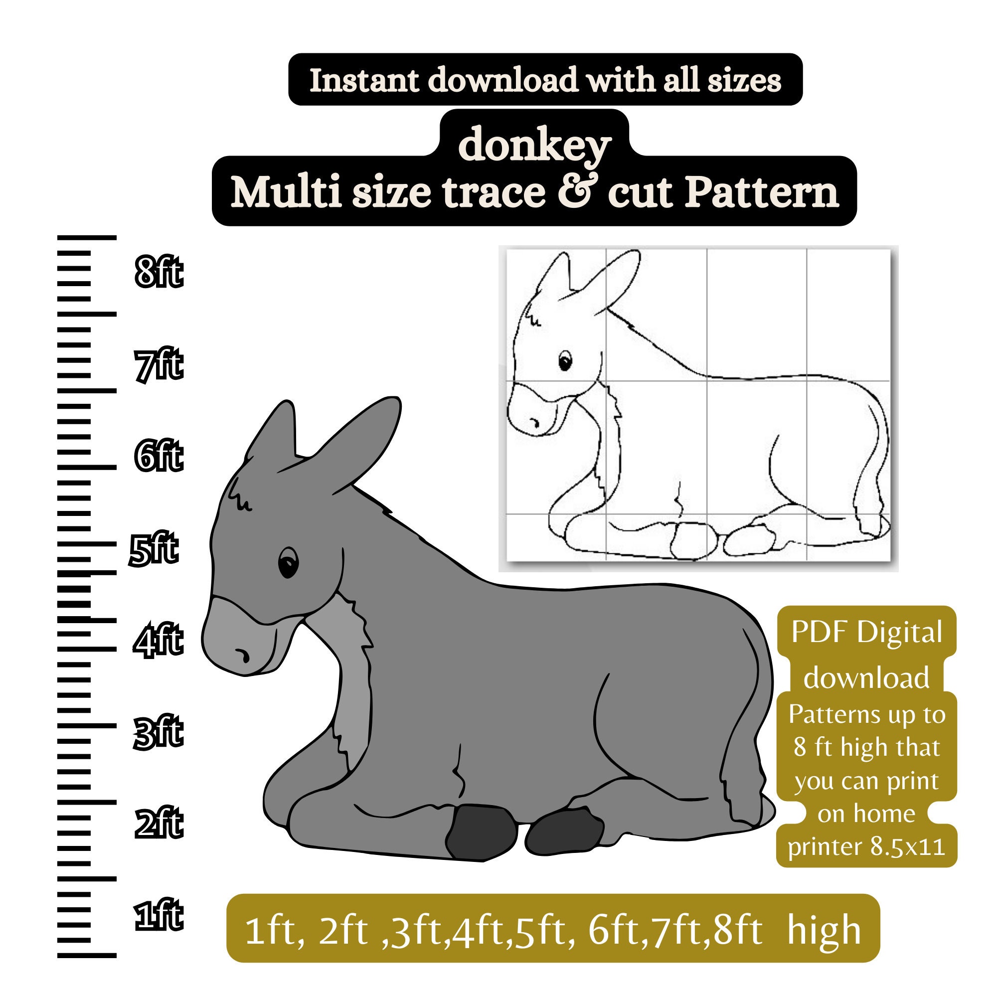 1ft-8ft Christmas Nativity Animals, Donkey ,yard Art Display Template ...