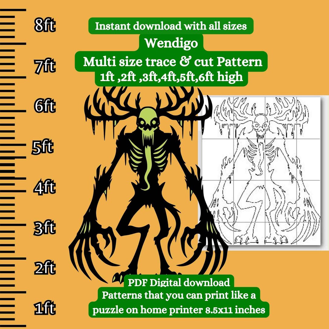 5ft 6ft Wendigo Yard Art Decoration Template, Print & Cut Halloween ...