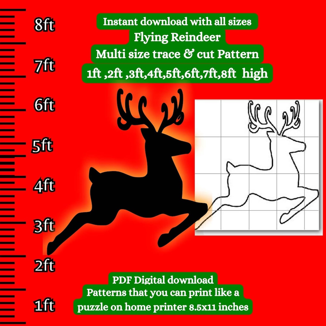 Life Size Flying Reindeer Pattern PDF Template ,printable Trace and Cut ...
