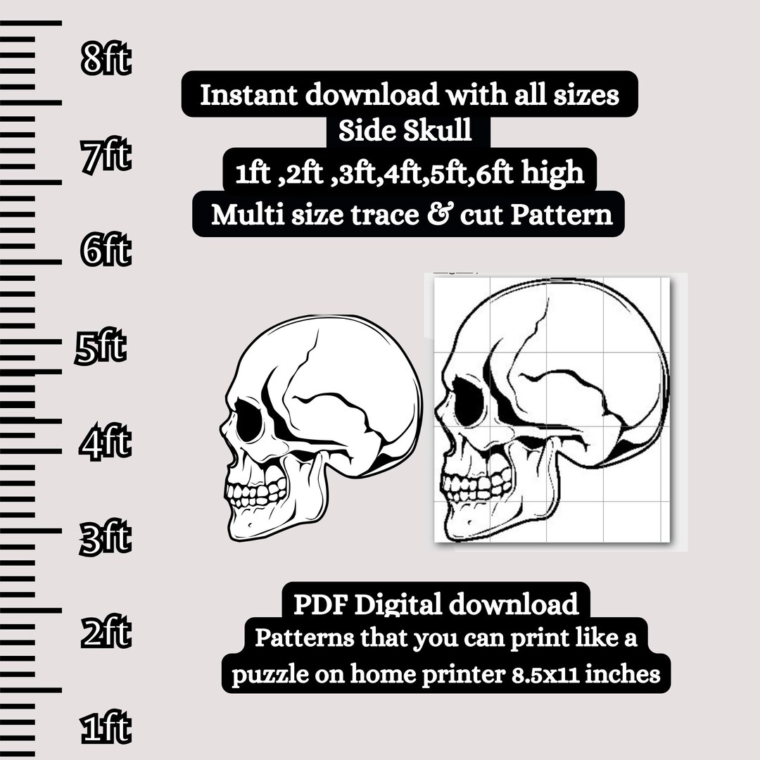 Skull Side Profile Template Silhouette Décor Printable Trace and Cut ...