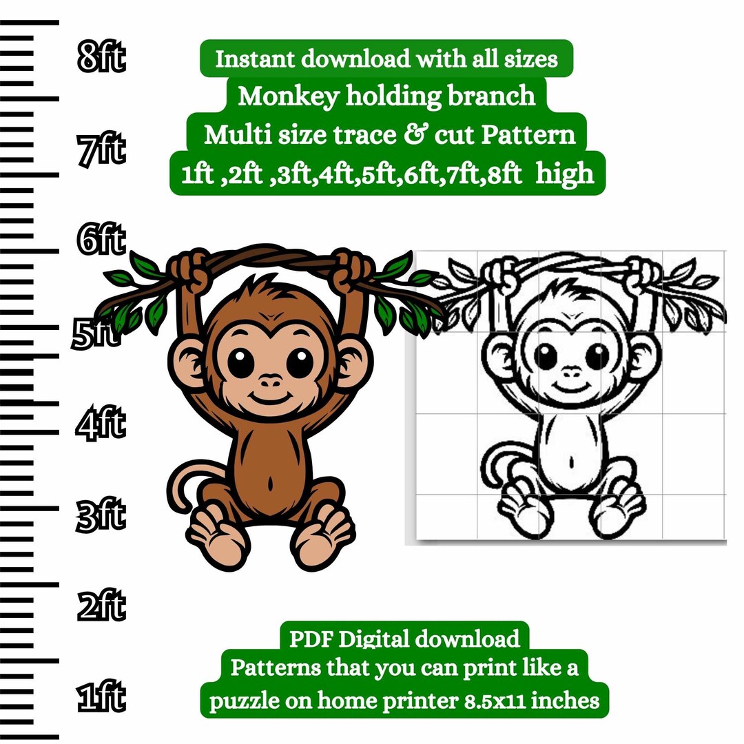 Life Size Monkey Silhouette Pdf Digital Pattern Template ,printable ...