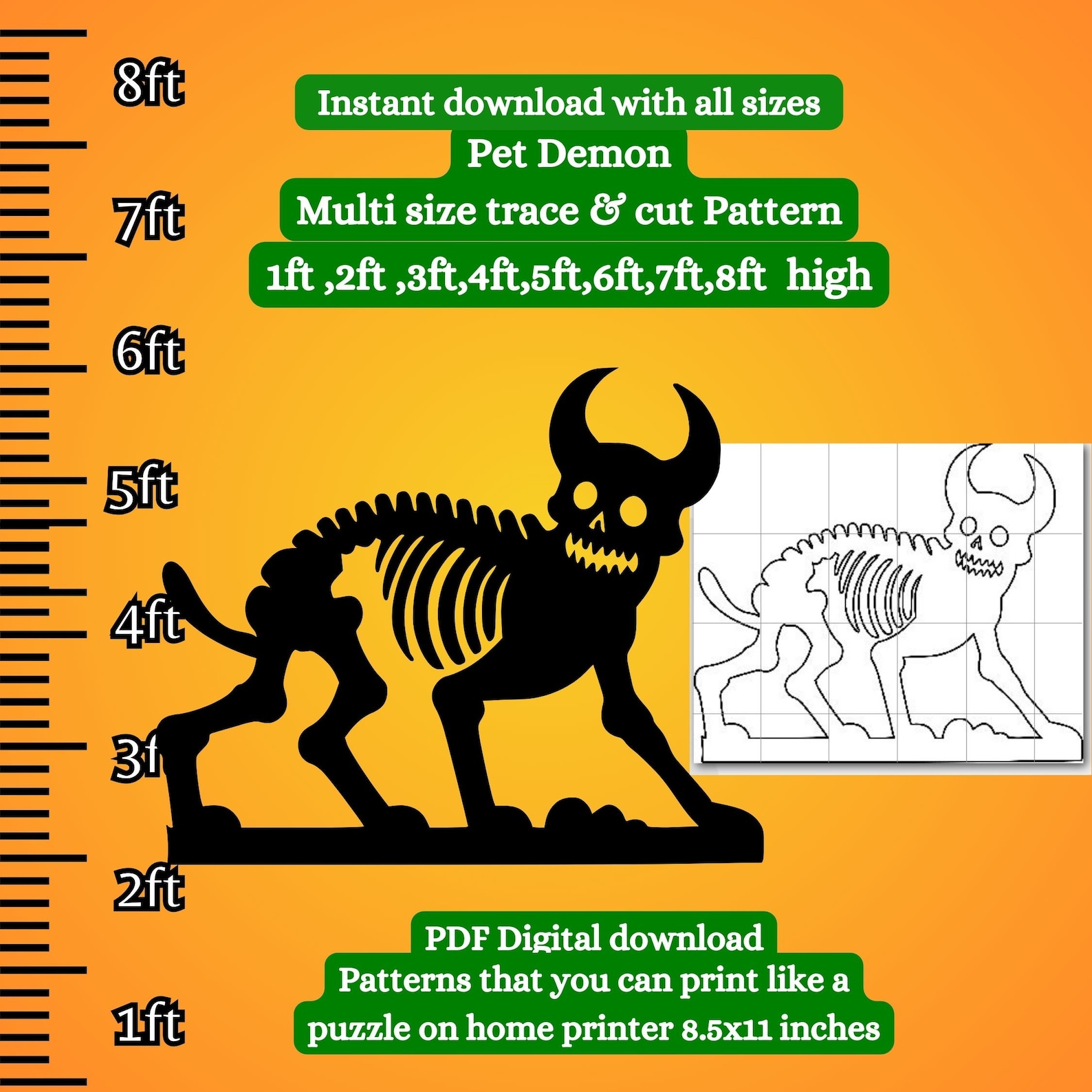 Monster Dog Cat Silhouette Template, Helloween Party Pdf Pattern, Trace ...