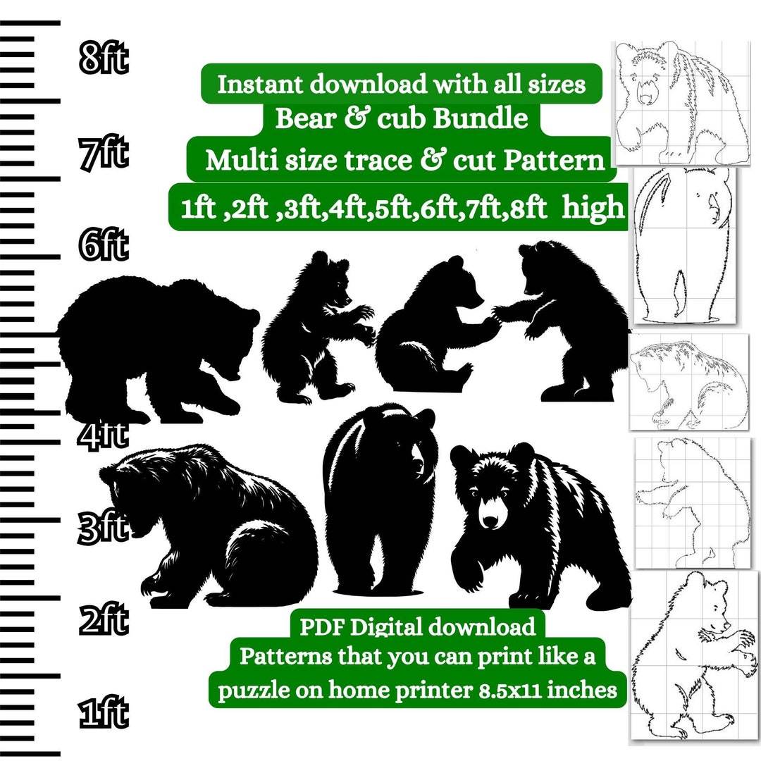 Life Size 1ft to 8ft High Mama Baby Bear Cubs Bundle Silhouette ...