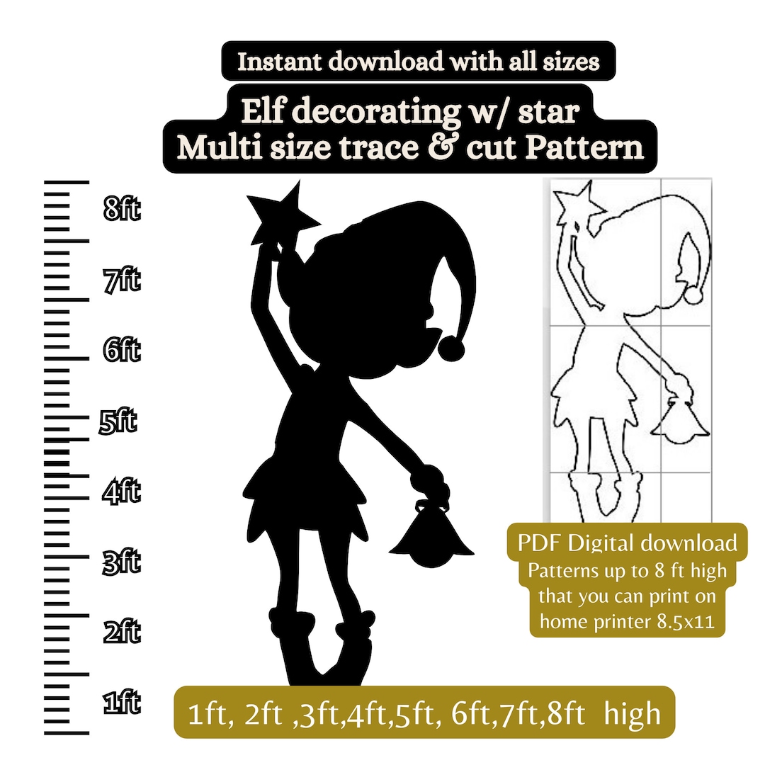 3ft 4ft 5ft Elf Christmas Enlarged Pattern, Printable Pdf Stencil ...