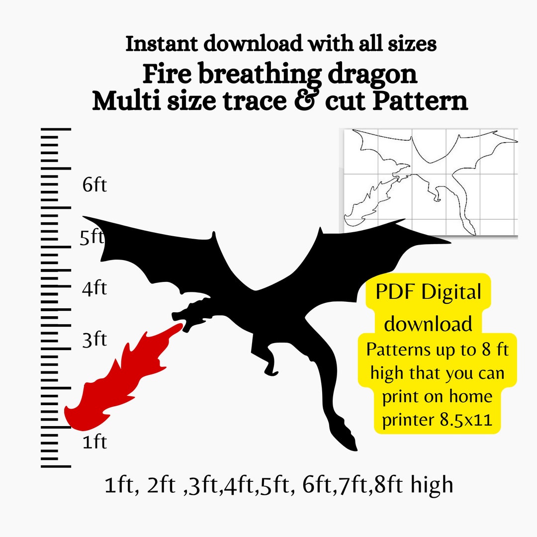 Fire Breathing Dragon Silhouette Yard Art , Garage Door Trace & Cut ...