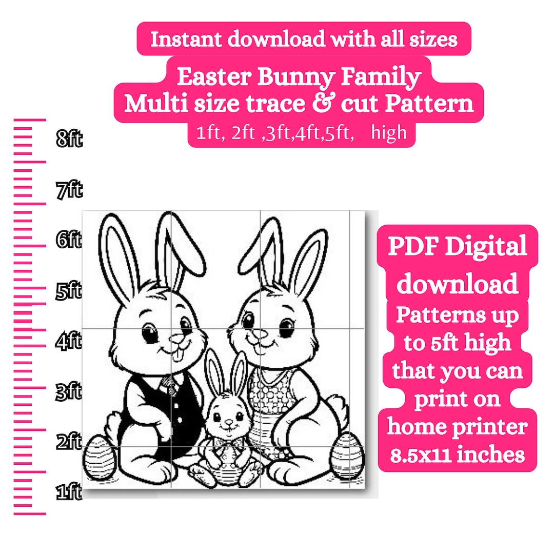 Life Size Easter Rabbit Family Sign , PDF Printable Trace Cut Pattern ...