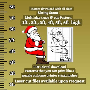3 4 5 6ft Life Size Sitting Santa Pattern PDF Template ,printable Trace ...