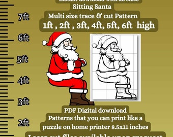 3 4 5 6ft Life Size Sitting Santa Pattern PDF Template ,printable Trace ...