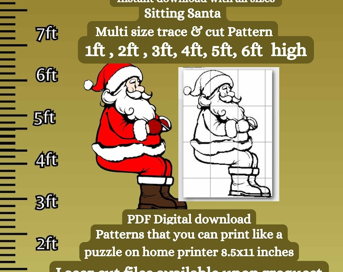 3 4 5 6ft Life Size Sitting Santa Pattern PDF Template ,printable Trace ...