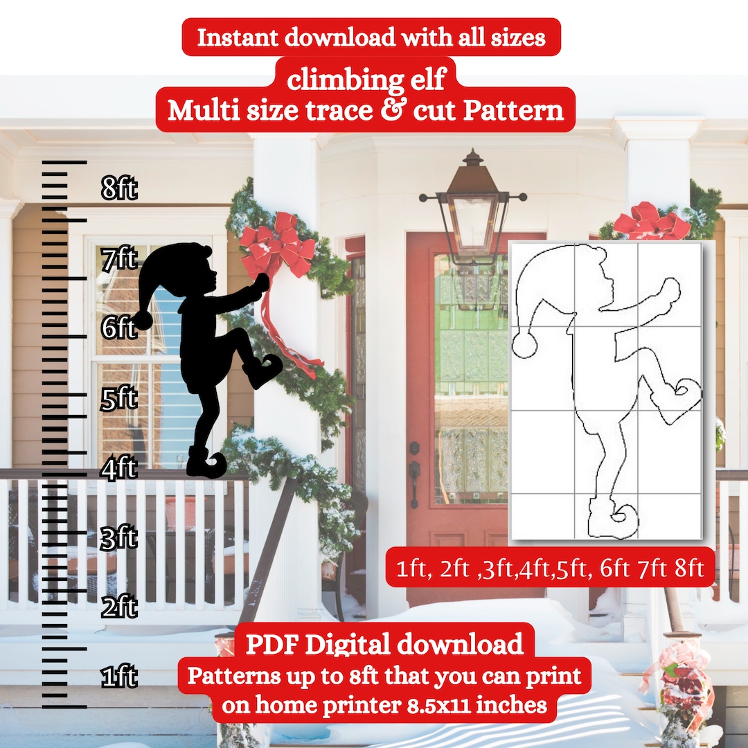 Life Size Elf Climbing Pose ,christmas Stencil Template Bundle Pdf Christmas Décor Digital ...