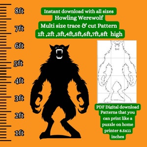 1ft-8ft Werewolf Silhouette Template ,halloween Pdf Pattern ,printable ...
